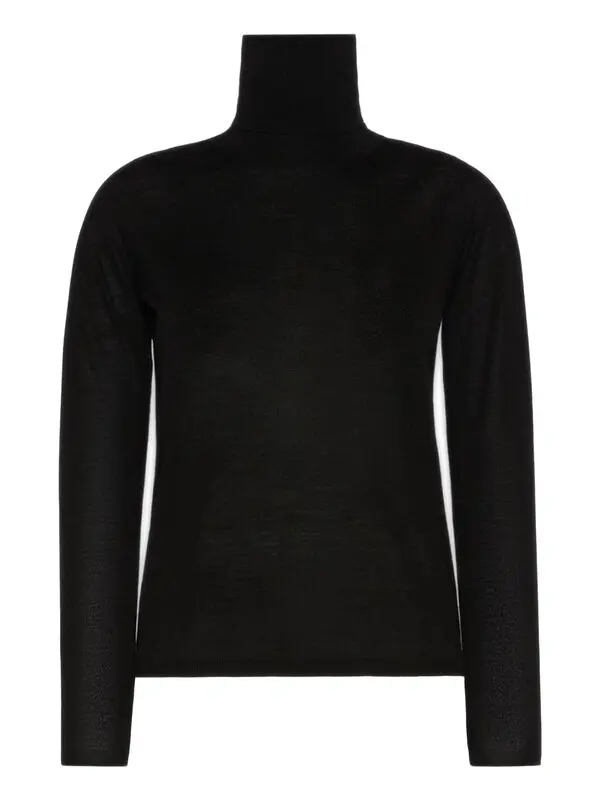 Max Mara Virgin Wool Ribbed Turtleneck Sweater - Nero