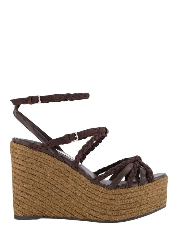 JIMMY CHOO Jute Platform Sandals With Braided Straps And Leather Knot - Marrone
