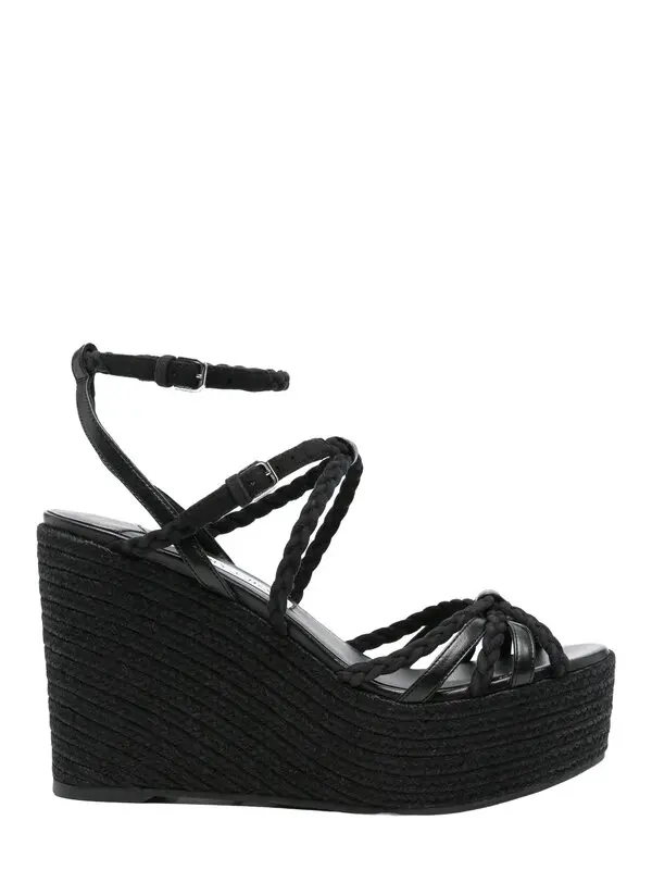 JIMMY CHOO Jute Platform Sandals With Braided Straps And Leather Knot - Nero