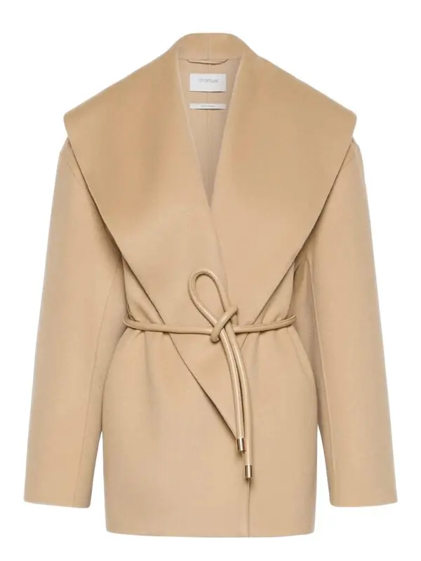 Sportmax Hand-sewn Double Virgin Wool Blazer With Scarf Collar - Beige