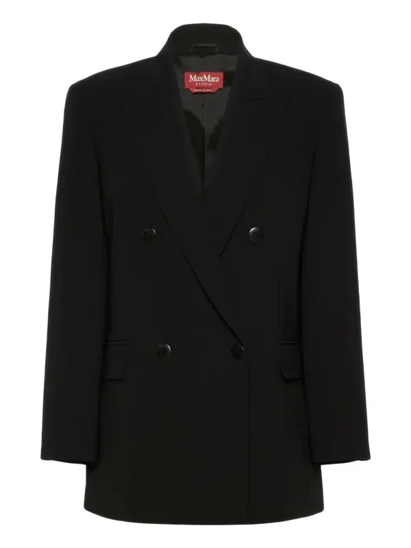 Max Mara Wide-fit Peak Lapel Double-breasted Jacket With Buttoned Hem Detail - Nero