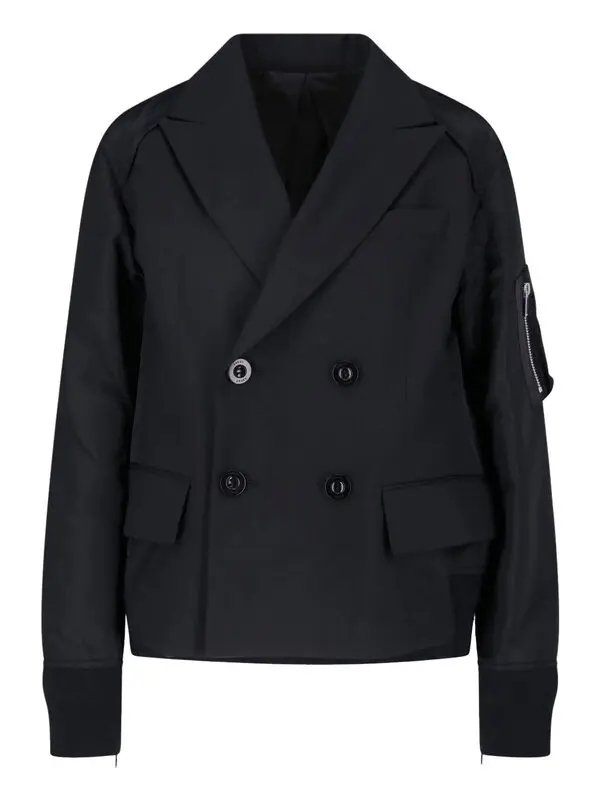 Sacai Double-breasted Tailored Blazer Jacket - Black