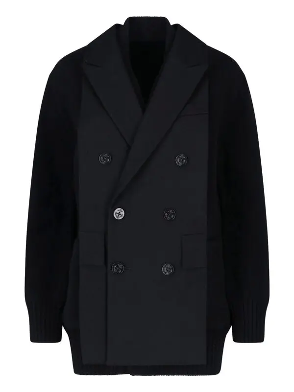 Sacai Hybrid Double-breasted Blazer With Contrasting Sleeves - Black