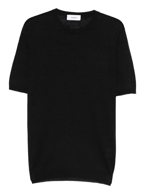 LARDINI Linen-cotton Ribbed Crewneck T-shirt With Short Sleeves - Nero