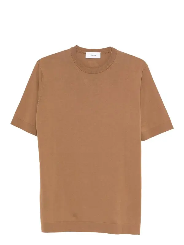 LARDINI Ribbed Cuff And Hem Crew Neck Short-sleeve Cotton T-shirt - Marrone