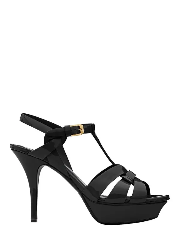 Saint Laurent Platform Sandals With Adjustable Ankle Strap - Nero