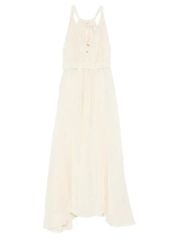 120% Lino Linen Blend V-neck Mini Dress With Adjustable Back - Bianco