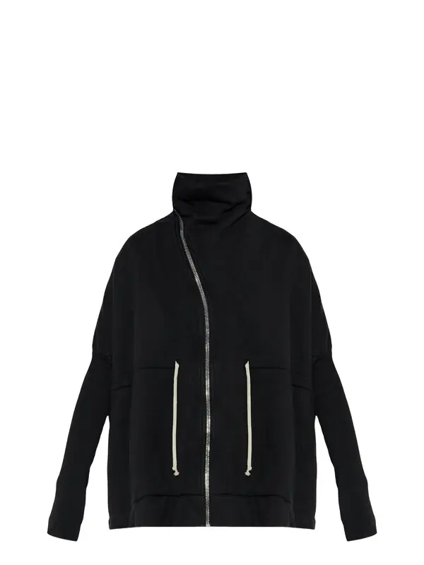 Rick Owens Funnel-neck Cotton Zip-up Hoodie With Drawstring Detail And Ribbed Hems - Nero