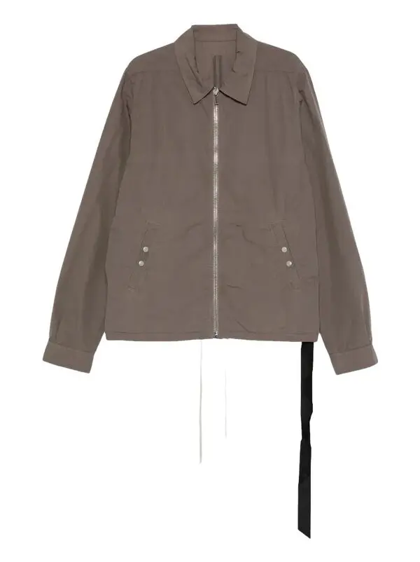 Rick Owens Cotton Zip-up Jacket With Classic Collar And Drawstring Hem - Grigio