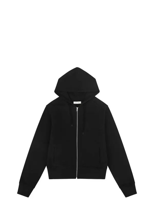 ENTIRE STUDIOS Non-detachable Hood Drawstring Zip-up Sweatshirt With Ribbed Cuffs & Hem - Nero