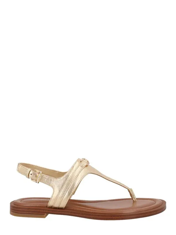 Michael Kors Golden Buckle" Metallic Leather Flat Sandals - Gold
