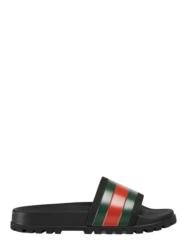 Gucci Web Rubber Slide Sandals - Nero