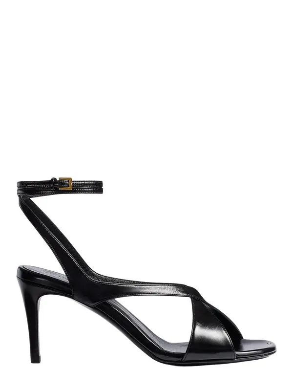 Khaite 75mm Heel Leather Sandals With Adjustable Ankle Strap - Nero