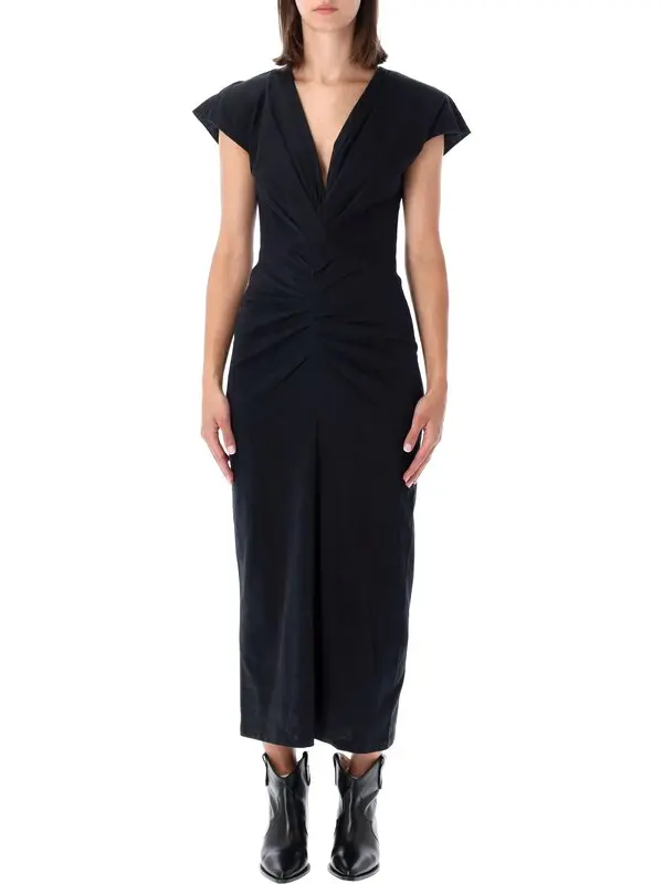 MARANT ETOILE Nadra Pleated Cotton T-shirt Wrap Maxi Dress - Nero
