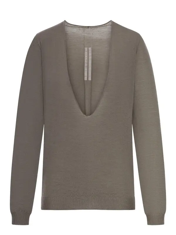 Rick Owens Deep V-neck Wool Sweater With Ribbed Hem & Cuffs - Grigio