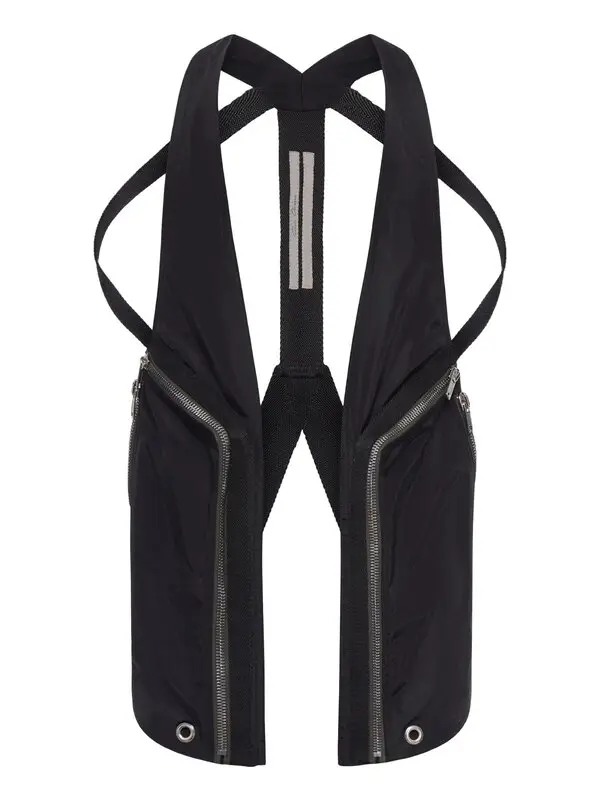 Rick Owens Nylon Vest With Zip Pockets And Cotton Straps - Nero