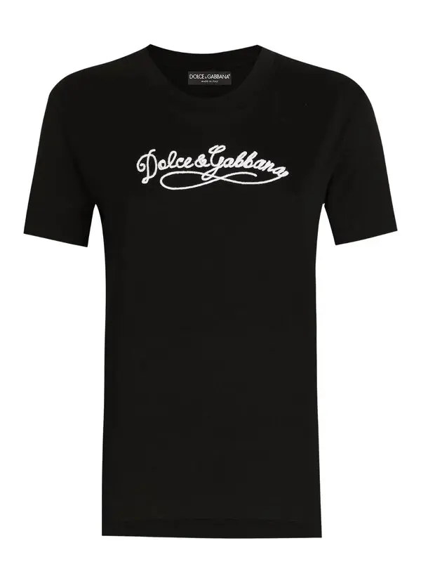 Dolce & Gabbana Crewneck T-shirt With Embroidered Logo - Nero
