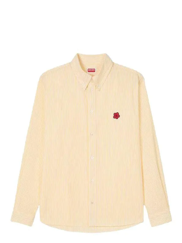 Kenzo Casual Shirt With Boke Flower Embroidery In Seersucker Cotton - Giallo