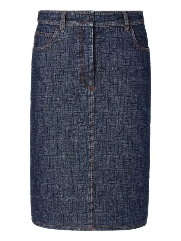 Fendi Flared Midi Skirt With Quilted Ff Motif - Blu
