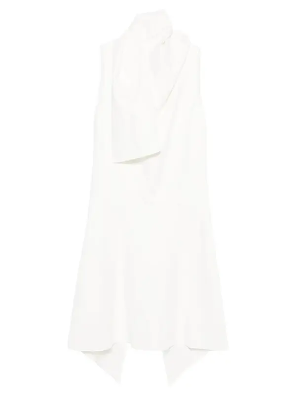 Khaite Flowing Crepe Satin Mini Dress With Draped Scarf High Neck - Bianco
