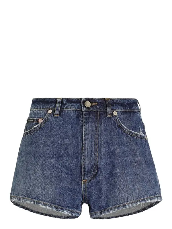 Dolce & Gabbana Cotton Logo Tag Mini Shorts - Blu