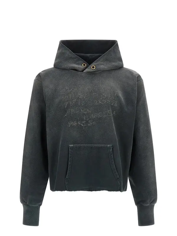 MAISON MARGIELA Logo Embroidered Cotton Hoodie With Raw-cut Hem - Nero