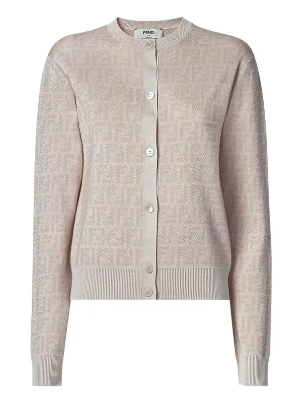 Fendi Slim-fit Crew Neck Wool Cardigan With Ff Jacquard Motif - Rosa