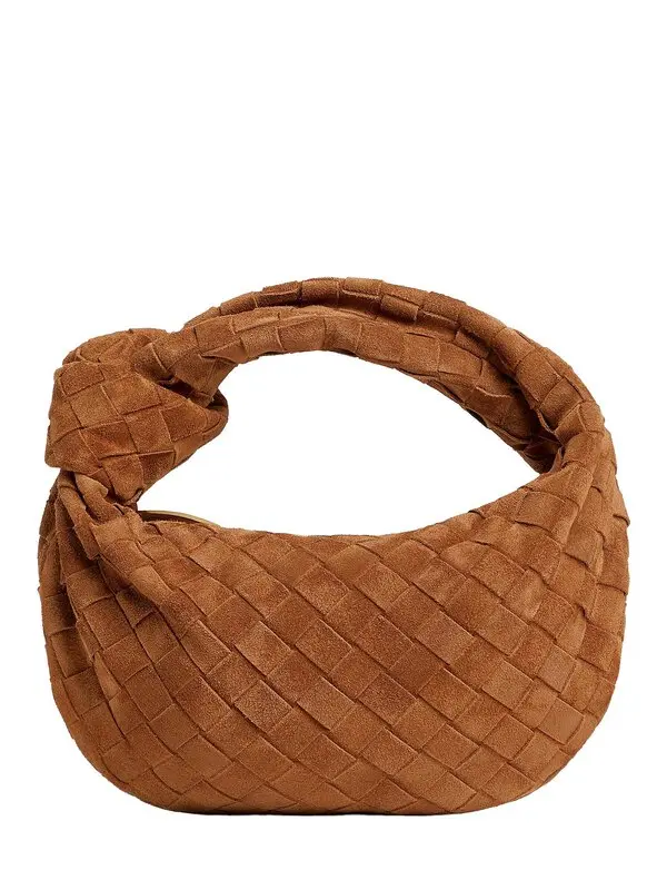 Bottega Veneta Mini Leather Handbag With Intrecciato Motif - Marrone