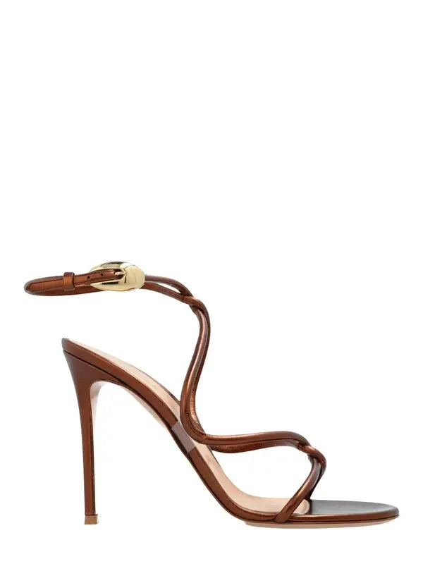 GIANVITO ROSSI Metallic Effect Leather Sandals With 105 Mm Heel - Marrone