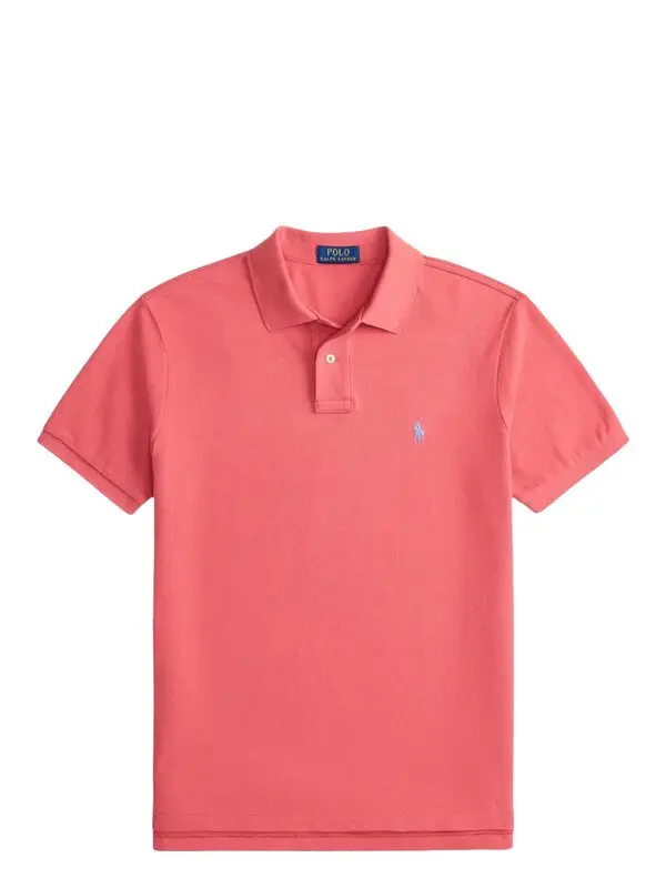 Polo Ralph Lauren Rib-knit Polo Shirt With Two-button Placket, Tennis Tail & Embroidered Pony - Rosso