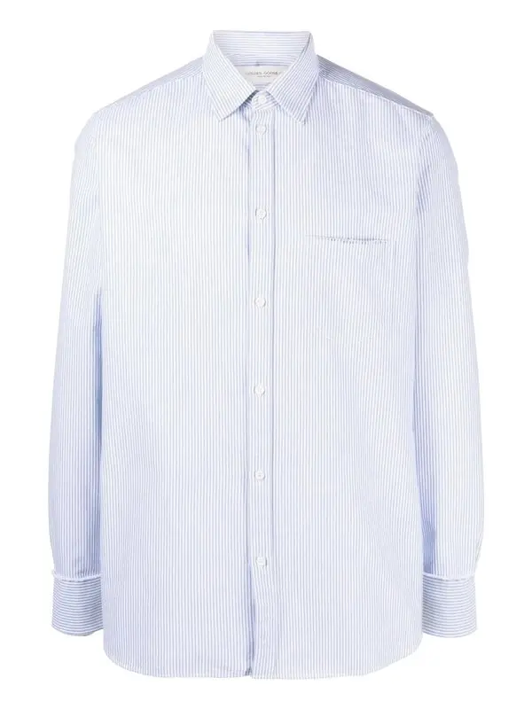 GOLDEN GOOSE Striped Button-front Shirt With Double Gold Star Detail - Azzurro