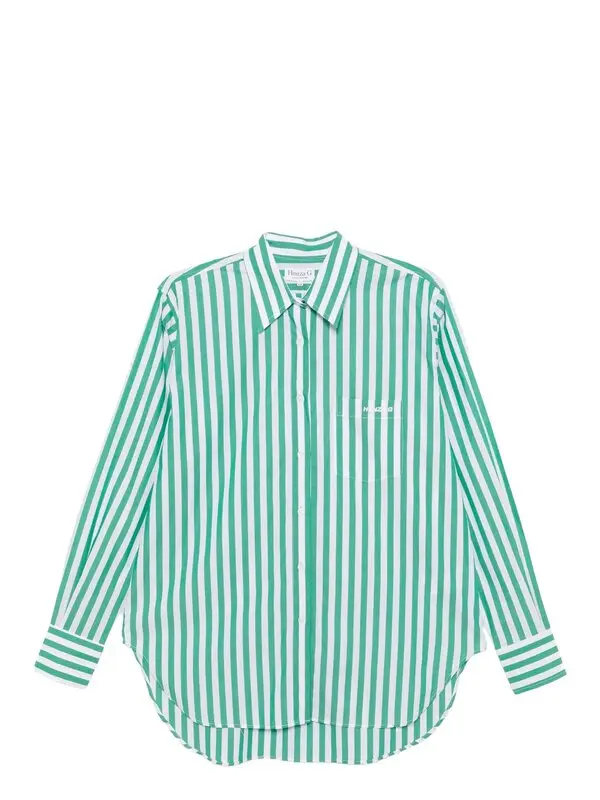 HUNZA Cotton Embroidered Detail Button-front Shirt - Verde