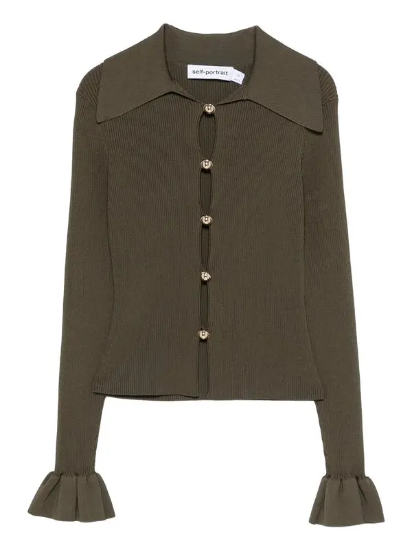 SELF-PORTRAIT Oversized Collar Button-front Shirt With Keyhole Detail - Verde