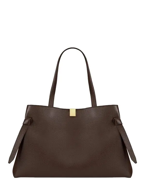 Yuzefi Pebble-grain Leather Tote Bag With Gold Tone Clasp - Brown