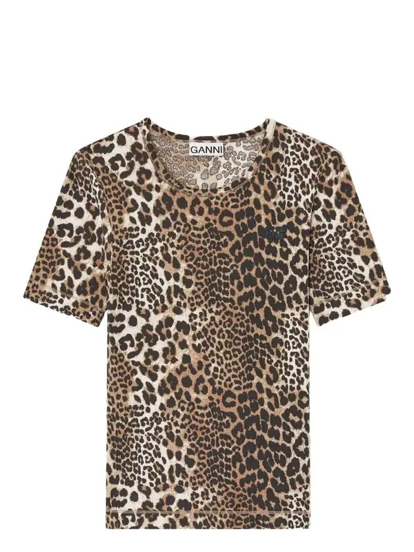 GANNI Leopard Print Organic Cotton T-shirt - Marrone