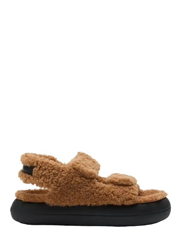 Moon Boot Shearling Mini Platform Sandals With Double Strap Slingback - Marrone