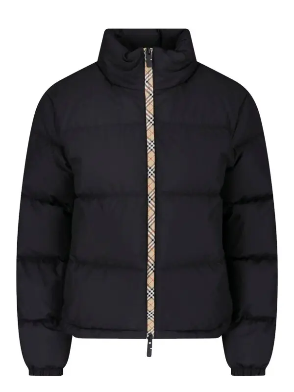 Burberry Padded Jacket With Check Trim - Black