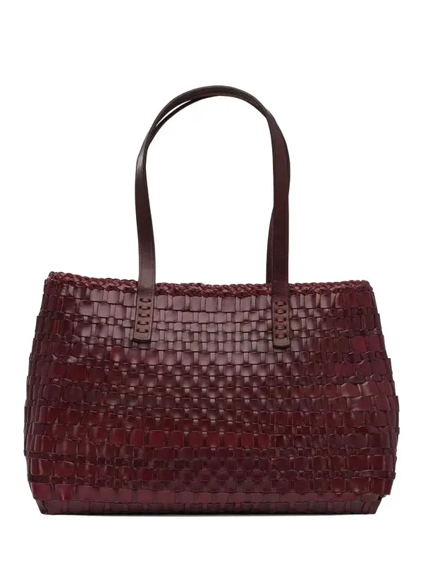 Dragon Diffusion Handwoven Leather Handbag With Lined Interior, 35 X 25 X 12 Cm - Rosso
