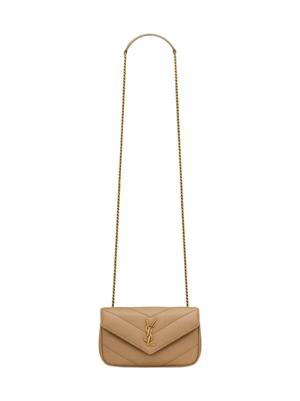 Saint Laurent Mini Lambskin Handbag With Removable Pouch - Beige