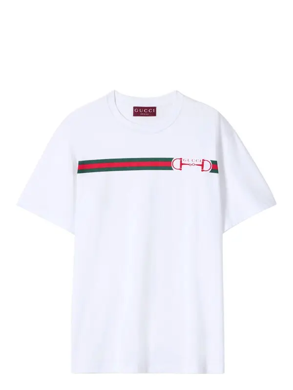 Gucci Web Print Horsebit Embroidered Crewneck T-shirt - Bianco