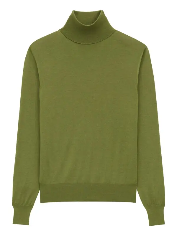 Saint Laurent Fine-knit Turtleneck Sweater With Ribbed Trim - Verde