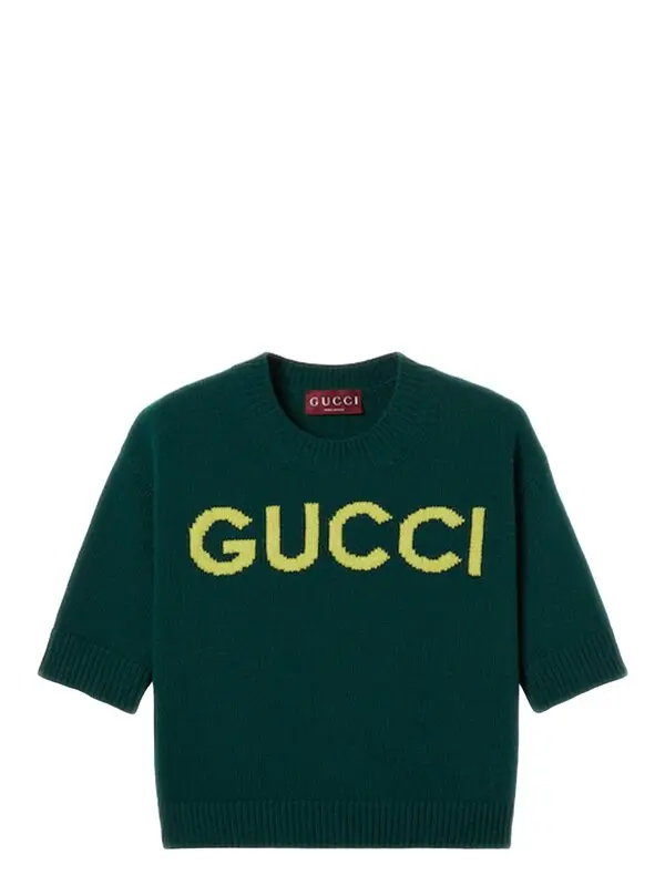 Gucci Intarsia Wool Crewneck Sweater With Short Sleeves - Verde