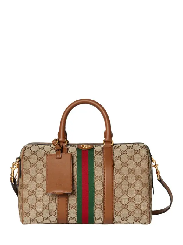 Gucci Gg Canvas Tote Bag With Leather Trim - Marrone