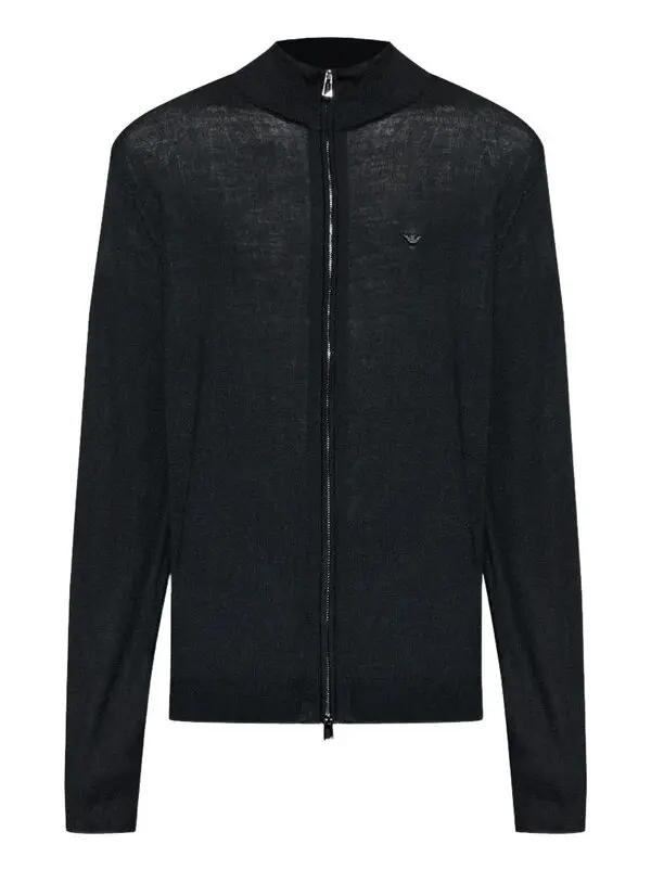 Emporio Armani Zip-up Fine Knit Wool Cardigan - Black