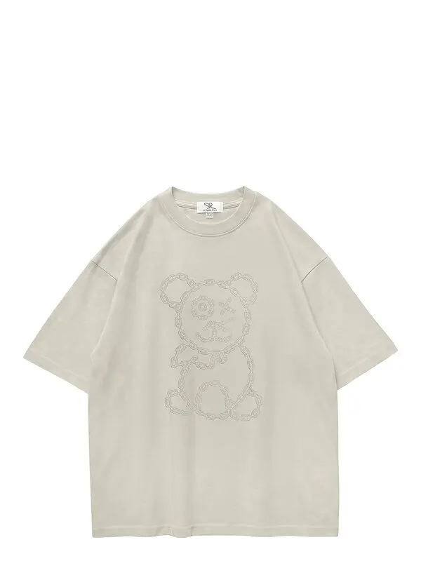 X ILONA BLUE Organic Cotton Embroidered Bear T-shirt - Blue