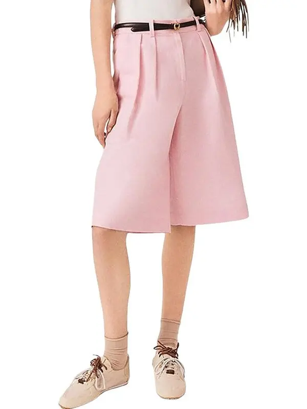 Maje Pleated Linen Blend Bermuda Shorts - Pink