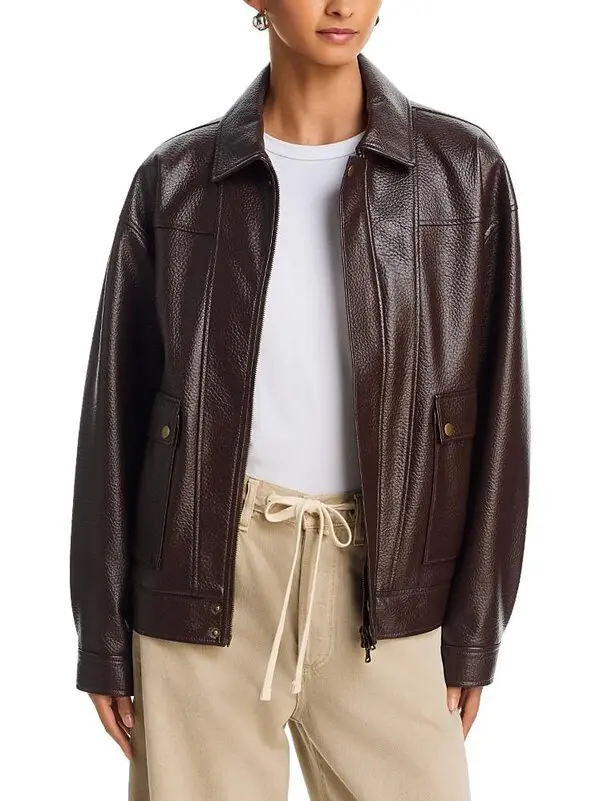 Paige Ashland Faux Leather Bomber Jacket - Dark Brown