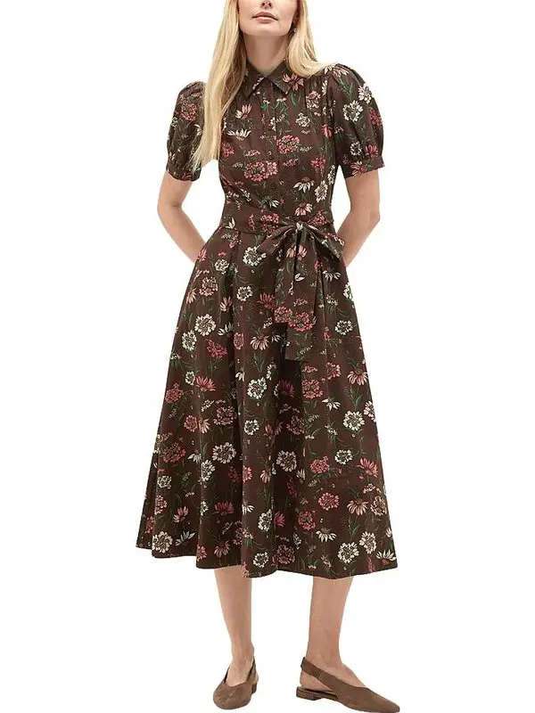 HOBBS LONDON Floral Print Belted Shirt Dress - Brown Multi