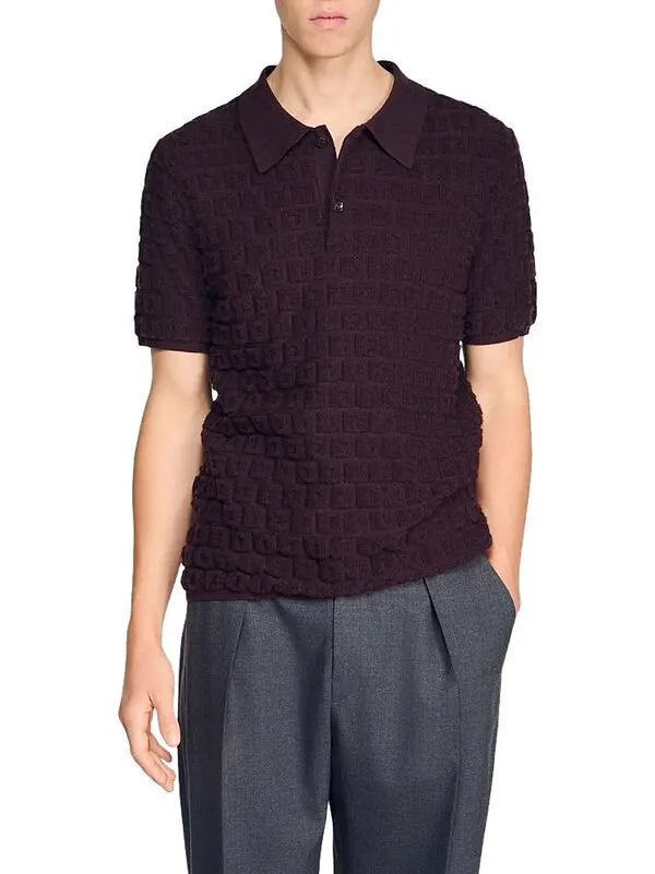 Sandro Sponge Terry Knit Polo Shirt - Chocolate
