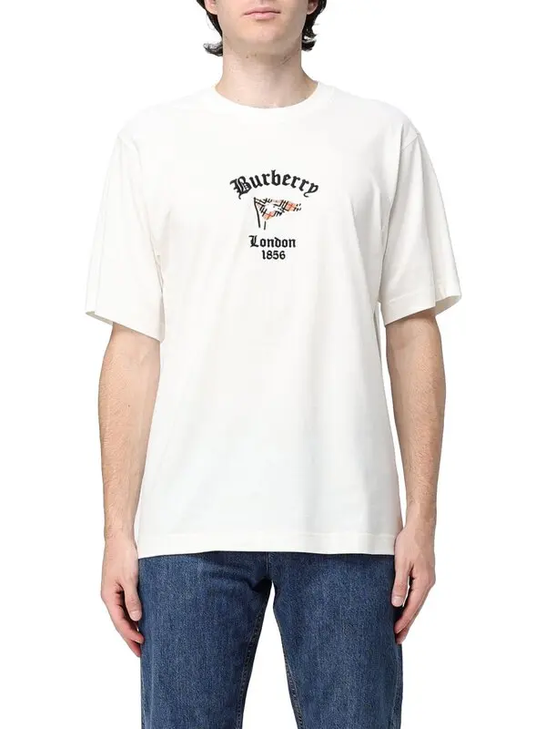 Burberry Slim Fit Cotton T-shirt With Graphic Print And Contrast Logo - Ivory